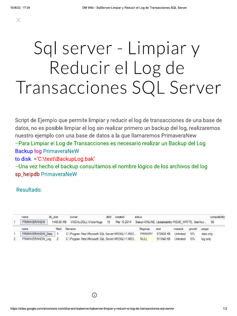 Reducir Log Transacciones SQL | PDF