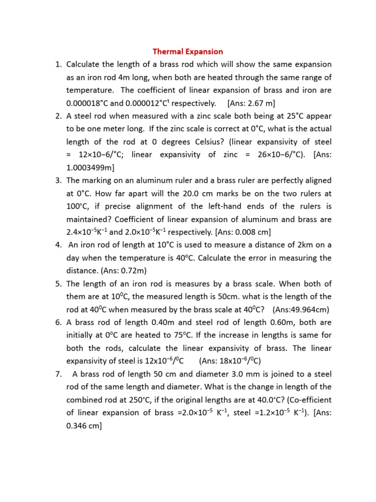 Thermal Expansion H.W 1 | PDF | Thermal Expansion | Thermodynamics