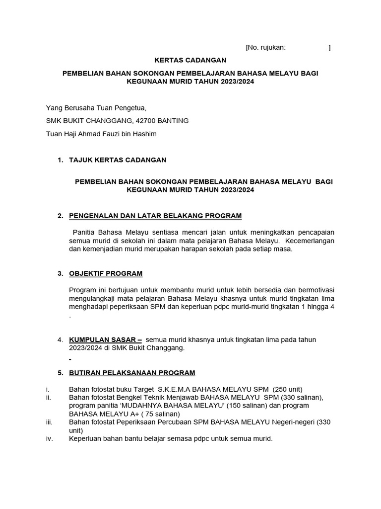 Kertas Cadangan PCG Panitia Bahasa Melayu (ABM) | PDF