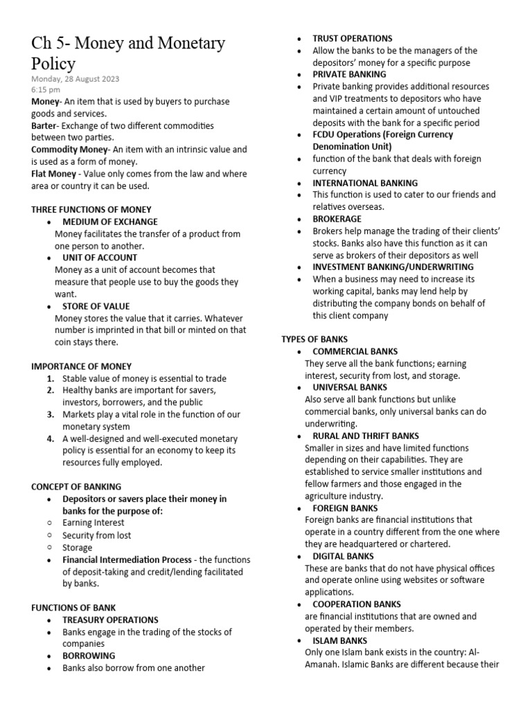 CH 5 - Money and Monetary Policy | PDF | Money | Repurchase Agreement