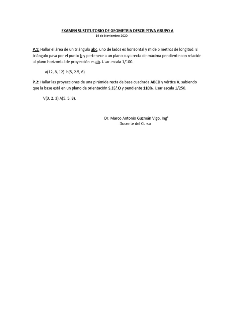 Examen Sustitutorio de Geometria Descriptiva Grupo A | PDF