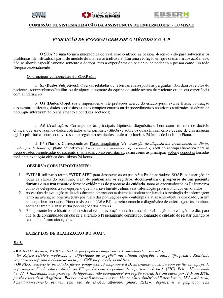 Modelo de Evolução de Enfermagem Sob o Metodo Soap | Download grátis ...