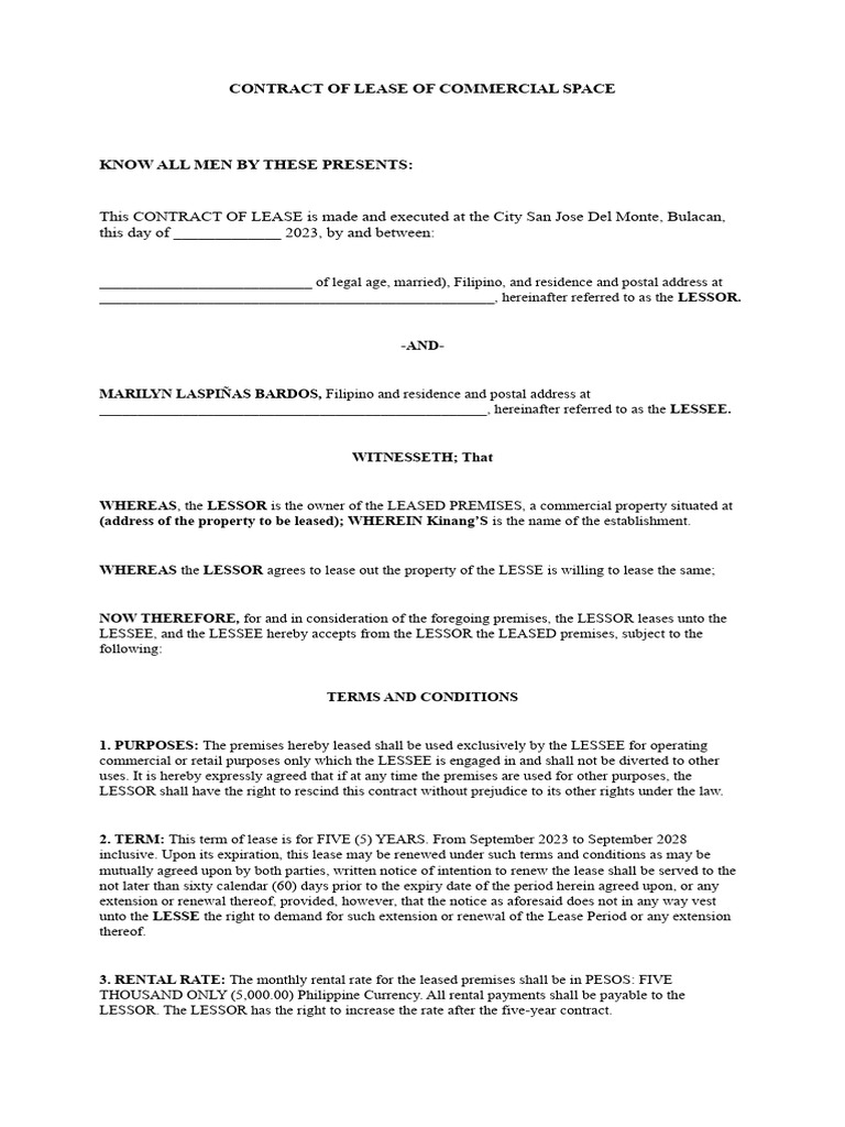 LEASE CONTRACT Sample | Download Free PDF | Lease | Legal Documents