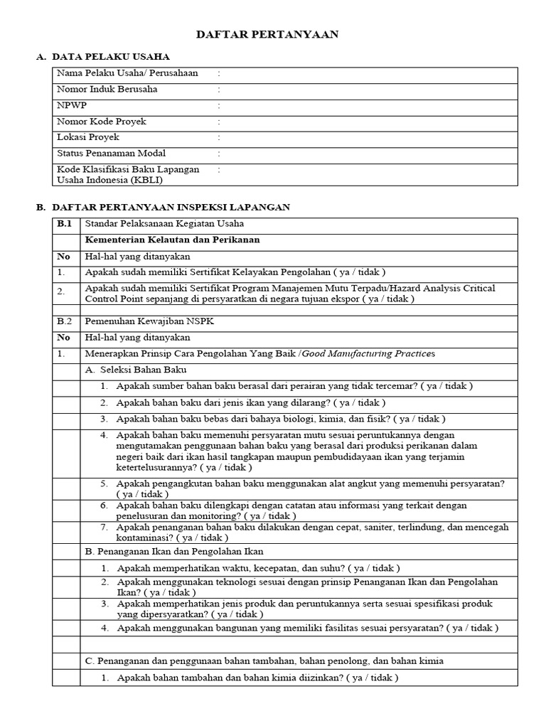 Daftar Pertanyaan | PDF