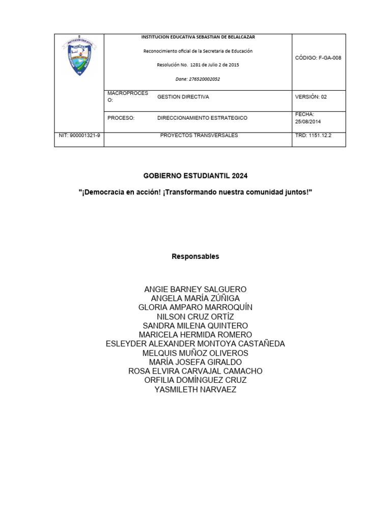 Proyecto Consejo Estudiantil 2024 | Descargar gratis PDF | Democracia ...