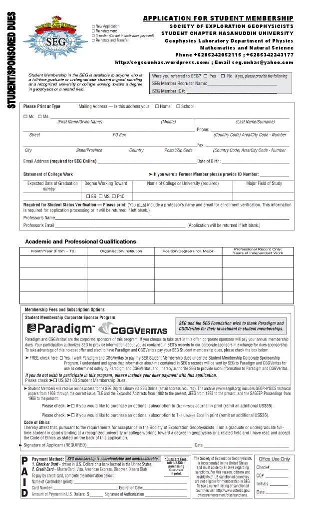 Student Membership Application for SEG | PDF