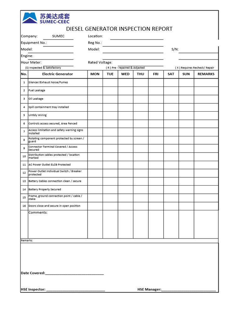 Diesel Generator Safety Checklist | PDF