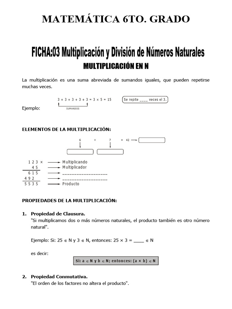 Multiplicación y División para 6to Grado | PDF | Multiplicación ...