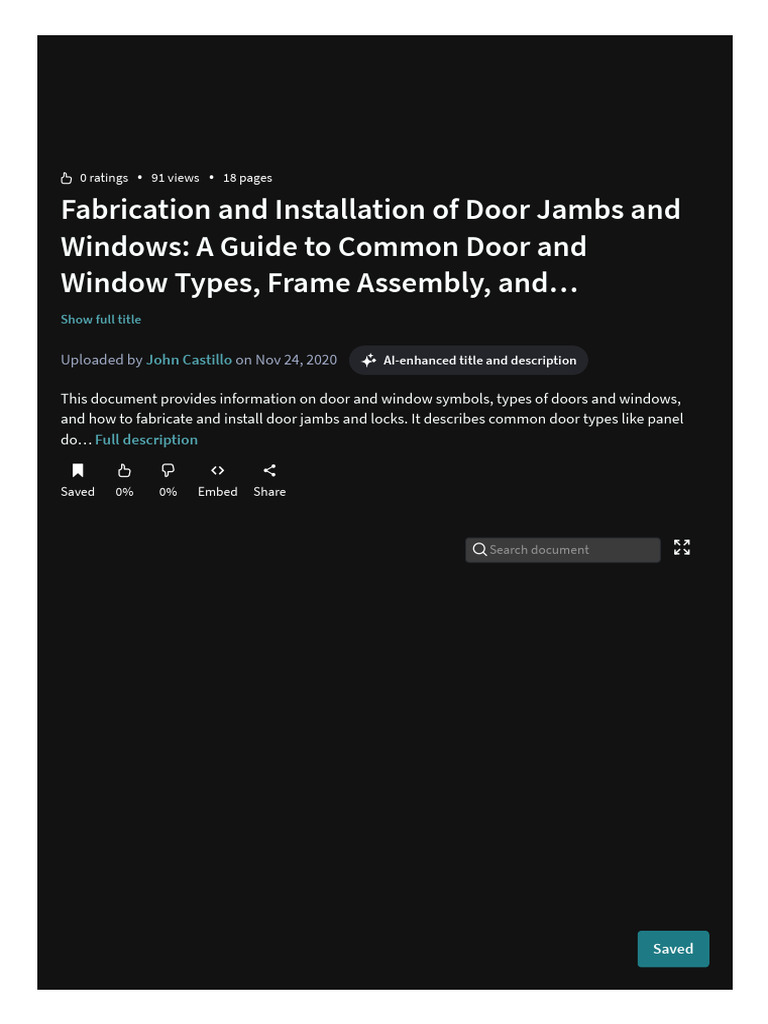 Fabrication and Installation of Door Jambs and Windows: A Guide To ...