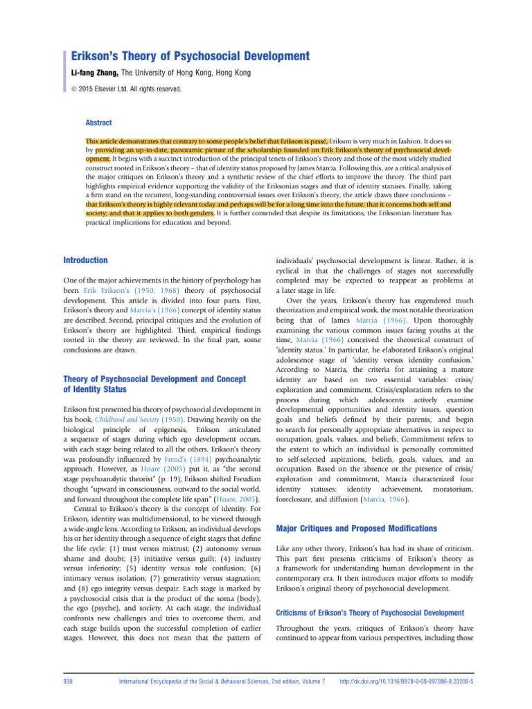 Erikson's Psychosocial Development Theory | PDF | Identity (Social ...