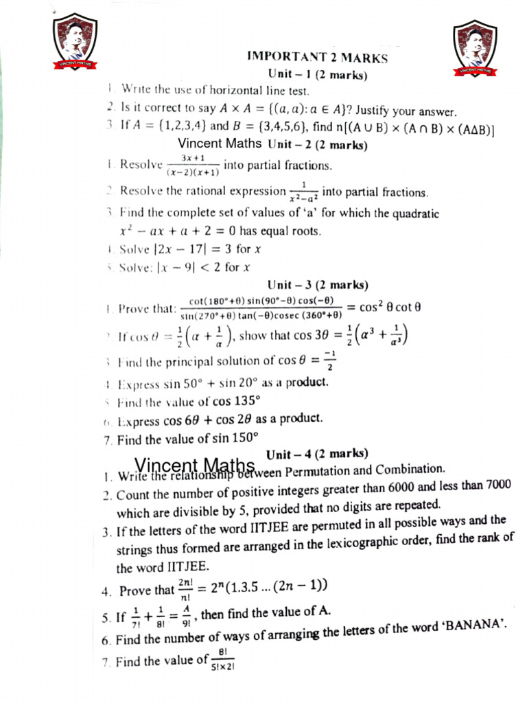 11th Maths 2marks 2023 | PDF | Trigonometric Functions | Elementary Mathematics