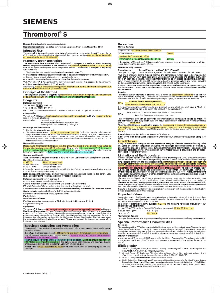 SIEMENS - Thromborel S | PDF | Coagulation | Body Fluids