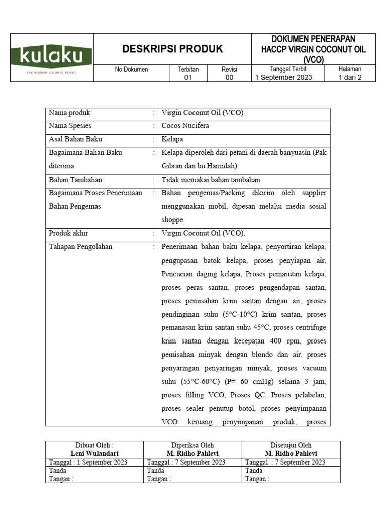 Tugas 1 Deskripsi Produk HACCP | PDF