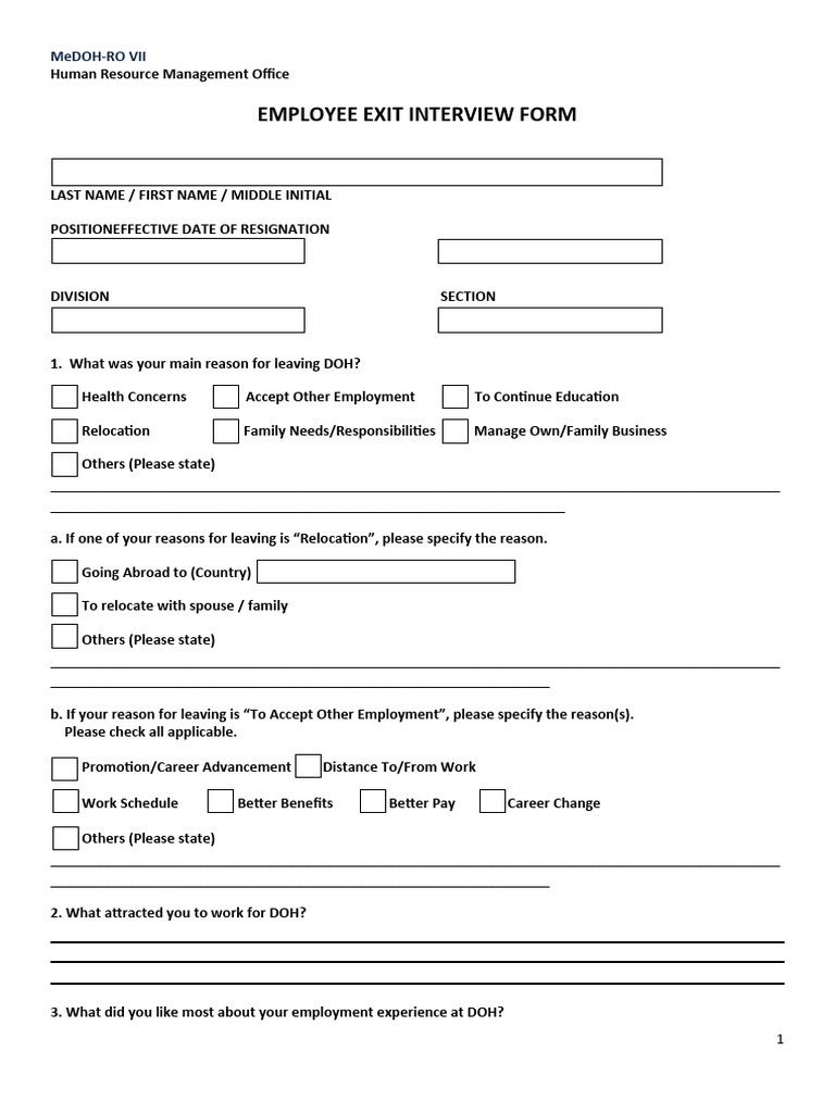 Employee Exit Interview Form | PDF | Employment | Economies