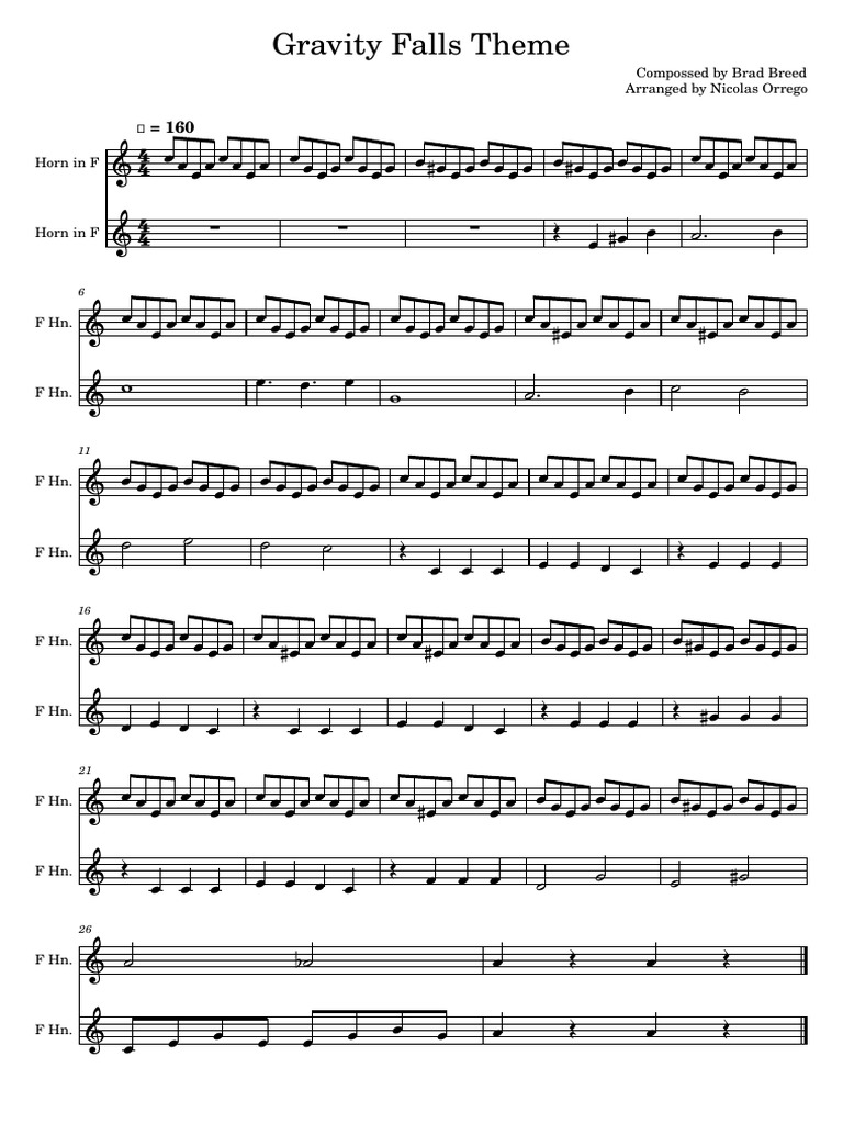 Gravity Falls Theme For French Horn Duet | PDF