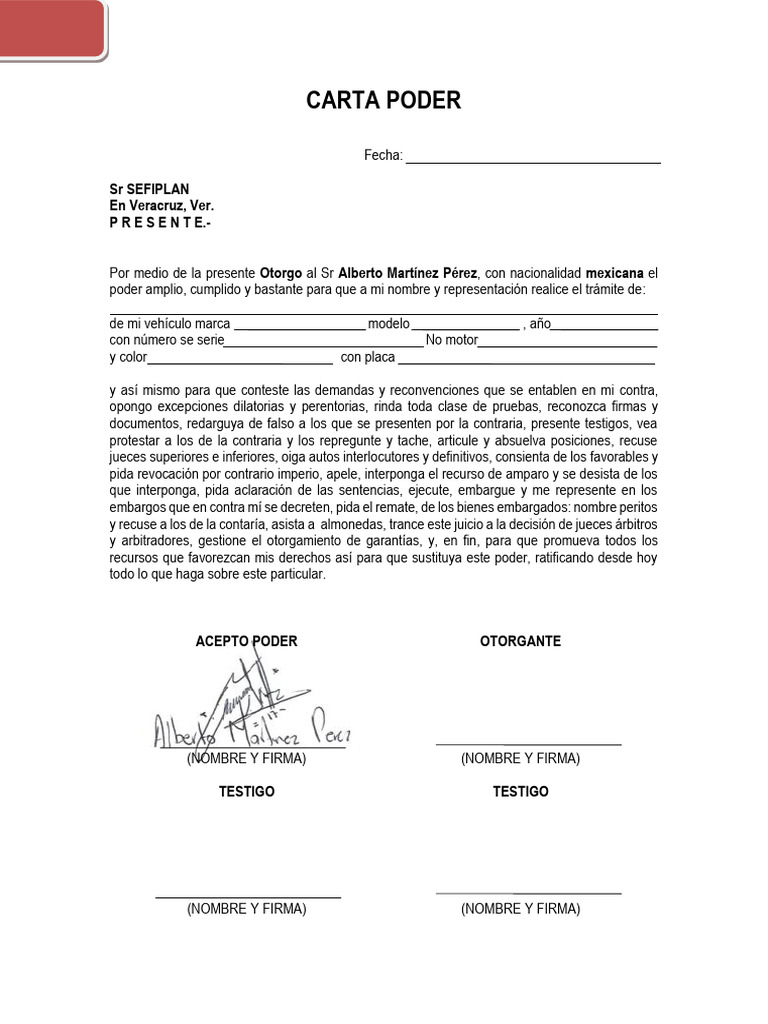 Ejemplo de Carta Poder | PDF
