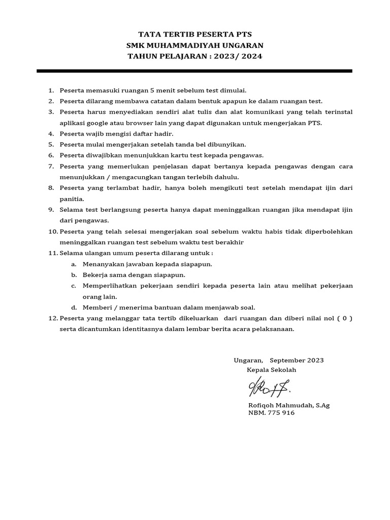 Tata Tertib Peserta PTS | PDF