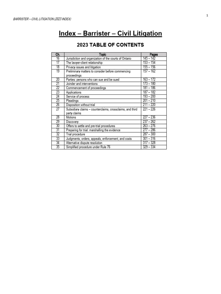 2023 Civil Litigation Barrister Index | PDF | Discovery (Law) | Lawsuit