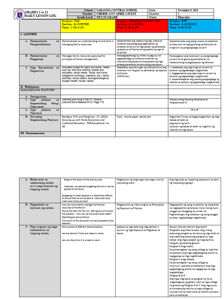 FORMAT-DLL November 9 Thursday | PDF