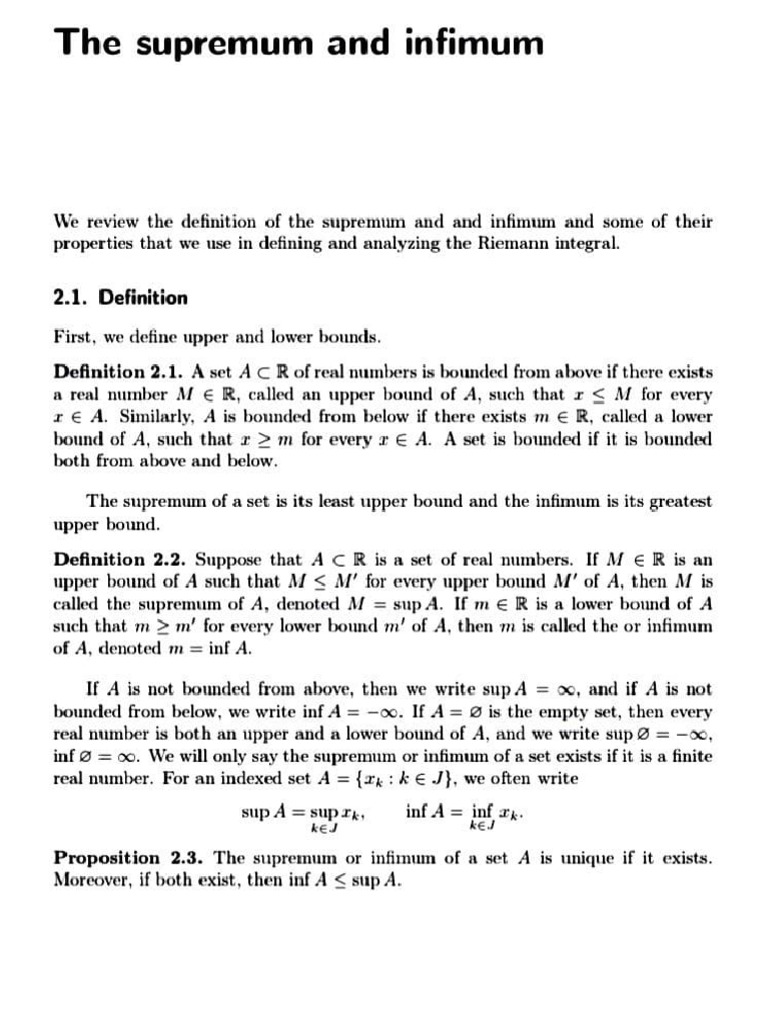 Real Analysis: Supremum & Infimum | PDF | Mathematical Objects | Arithmetic