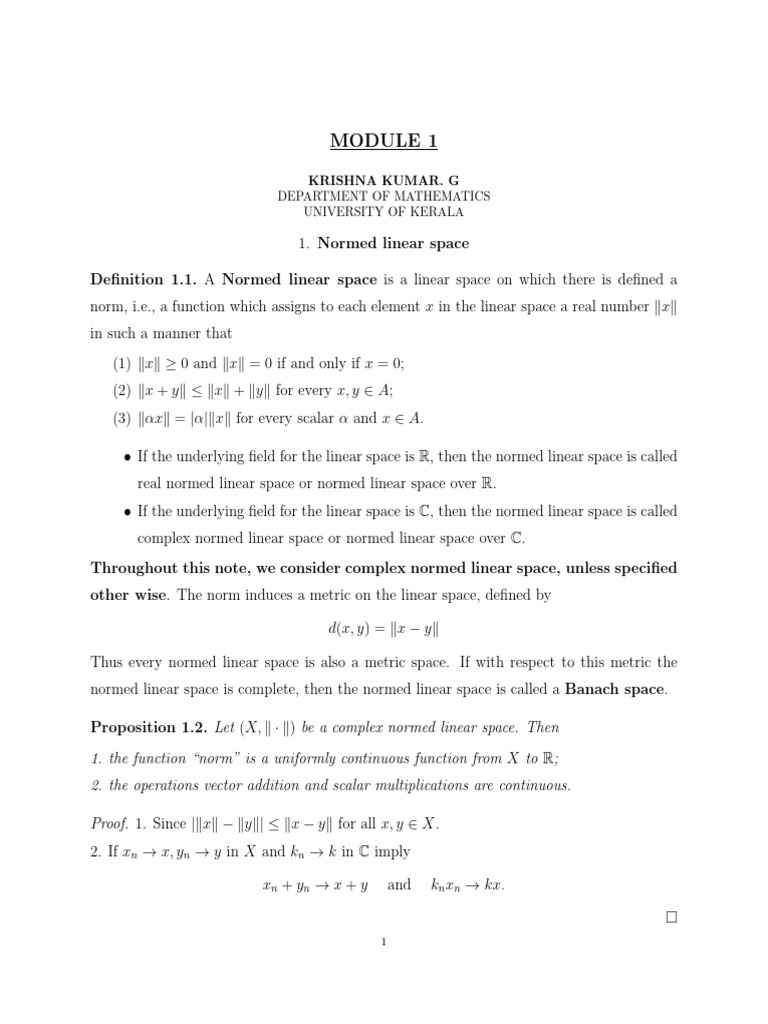 normed linear space-1 | PDF | Vector Space | Functional Analysis