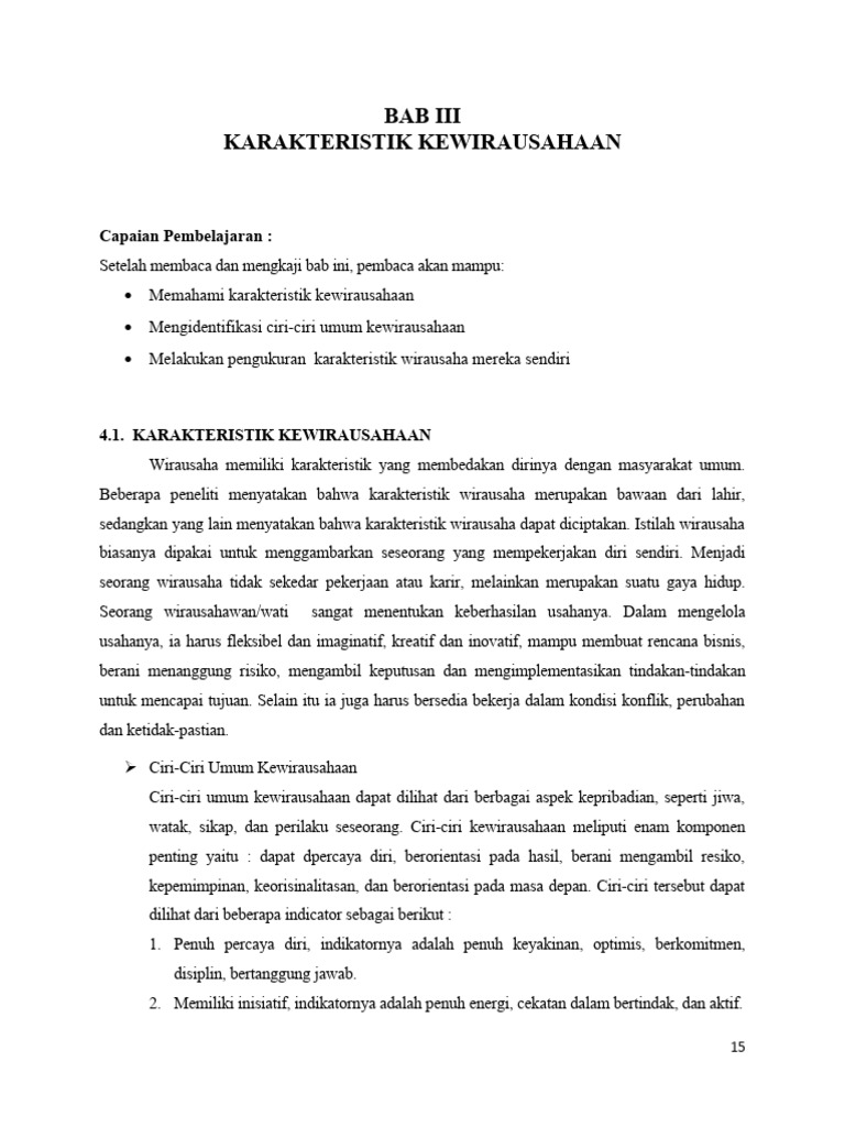Bagi Bab IV Ciri-Ciri Pribadi Wirausaha Edit | PDF