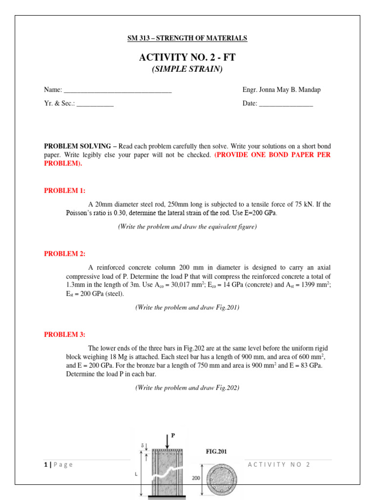 SM 313 Activity 2: Simple Strain Problems | PDF