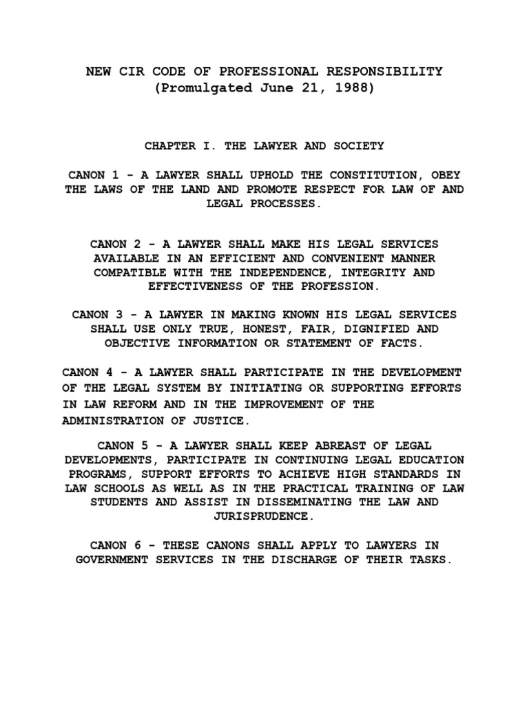 Code of Professional Responsibility | PDF | Lawyer | Justice