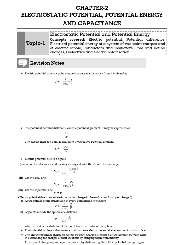 Electrostatic Potential Potential Energy Capacitance | PDF ...