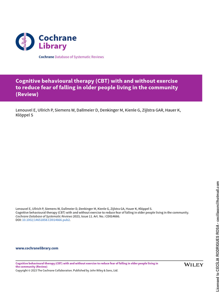 TCC e Medo de Cair | PDF | Cognitive Behavioral Therapy | Systematic Review
