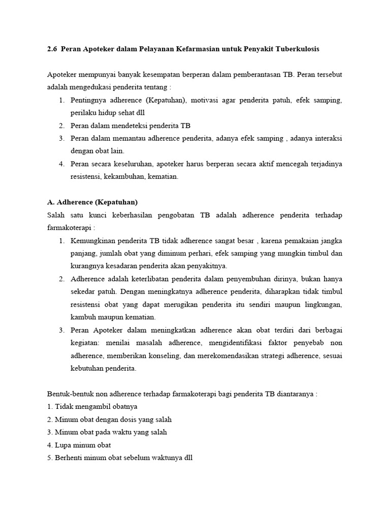 2.6. Peran Apoteker Dalam Pelayanan Kefarmasian Untuk Penyakit TBC | PDF