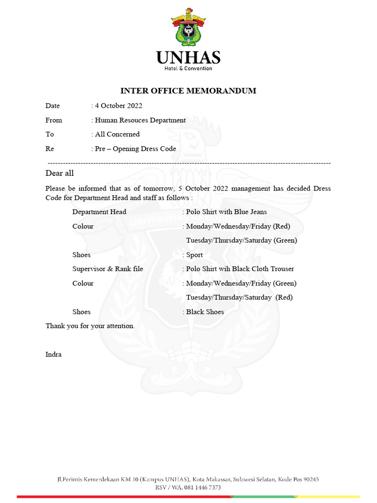 Interoffice Memo (Dress Code) | PDF | Etiquette | Traditions