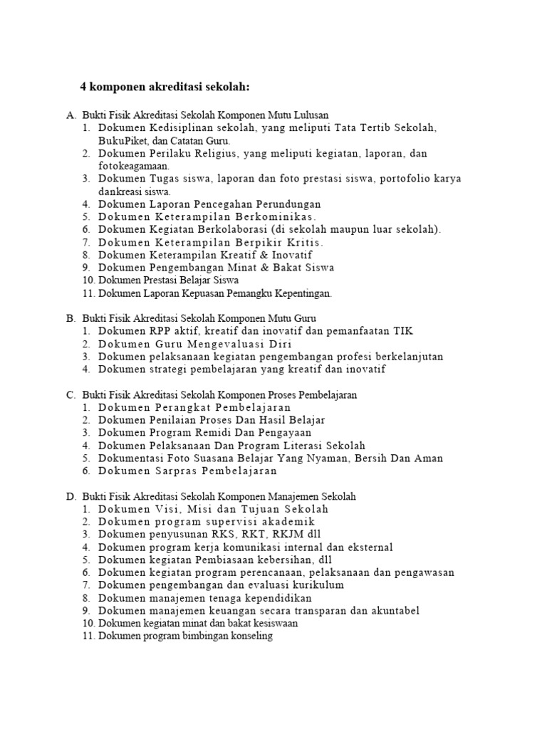 4 Komponen Akreditasi Sekolah | PDF