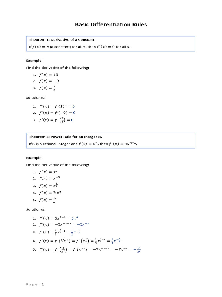 Basic Differentiation Rules Explained | PDF | Elementary Mathematics ...