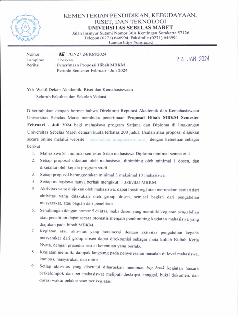 Pemberitahuan Penerimaan Proposal Hibah MBKM Periode Februari-Juli 2024 ...