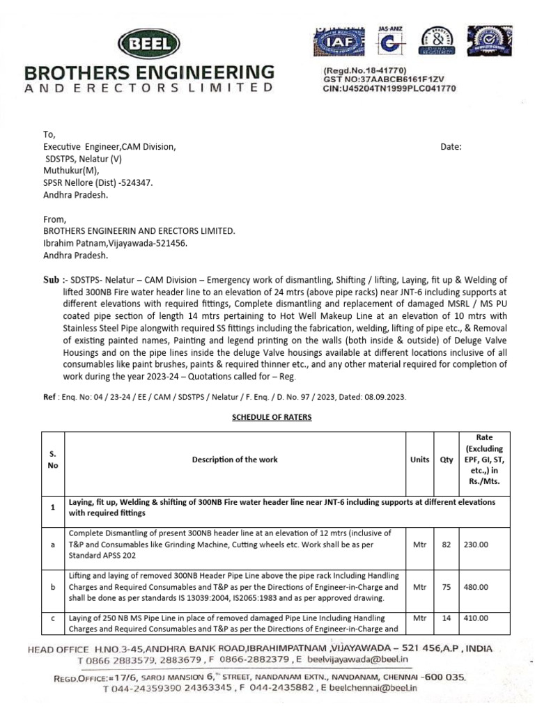 300nb Fire Water Line - BEEL - 071953 | PDF | Pipe (Fluid Conveyance ...