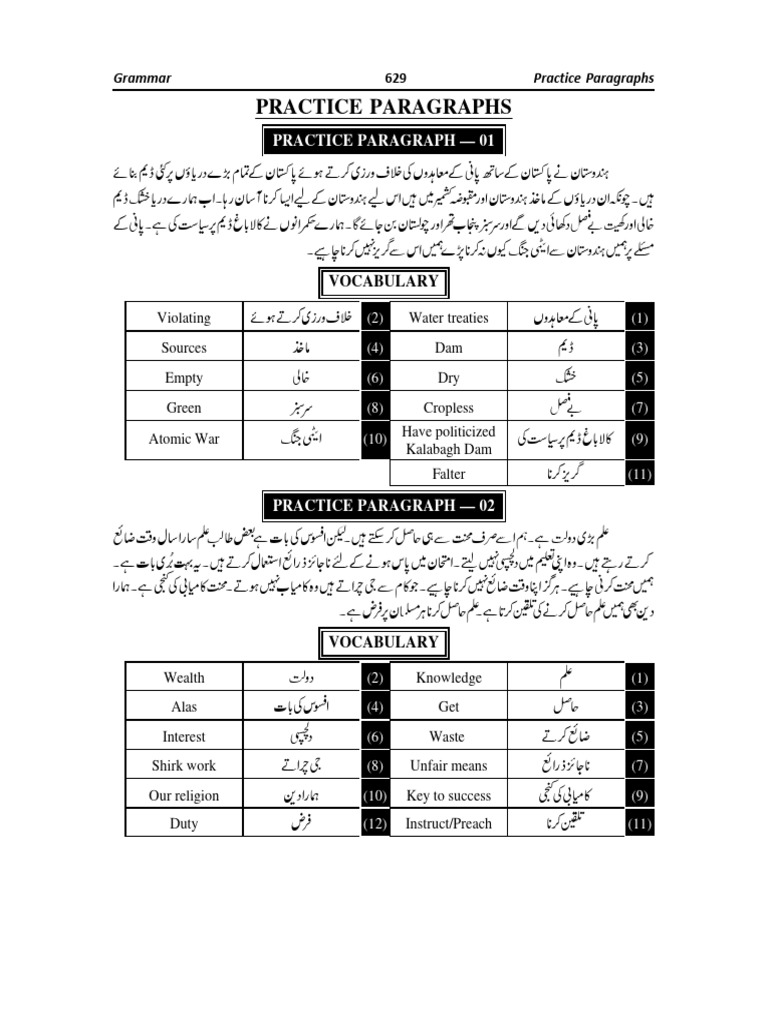 Urdu Paragraphs For Translation Practice | PDF