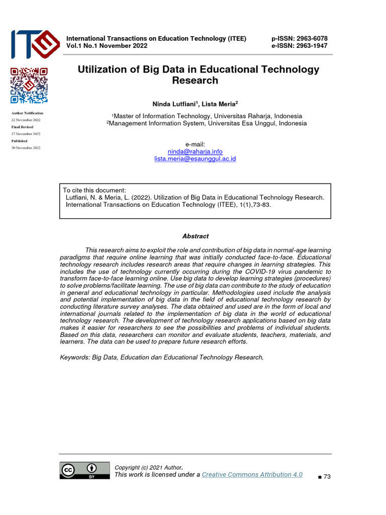 Utilization of Big Data in Educational Technology Research: International Transactions On ...
