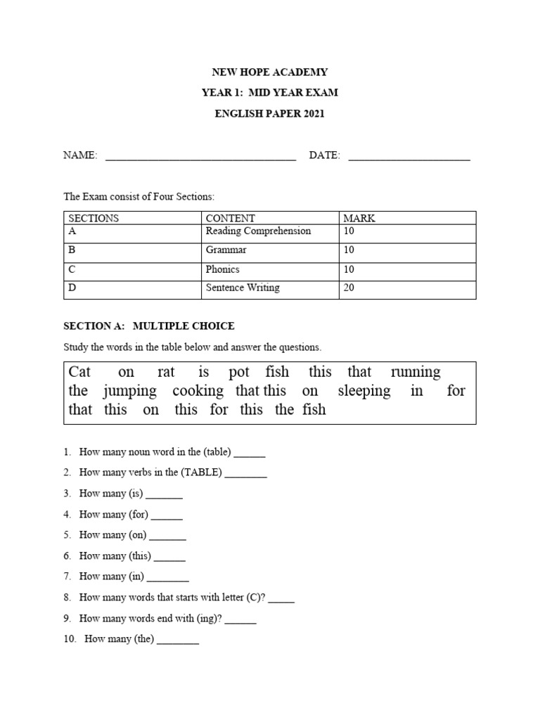 English Mid Year Exam | PDF | English Language | Language Mechanics