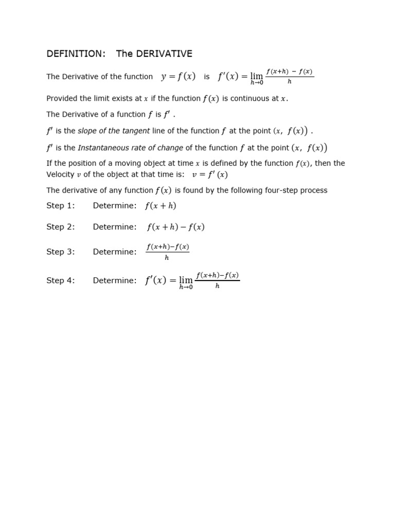 DEFINITION of The DERIVATIVE | Download Free PDF | Derivative ...