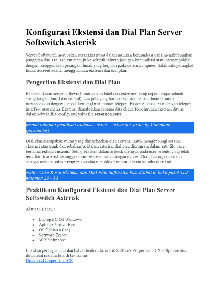 Konfigurasi Ekstensi Dan Dial Plan Server Softswitch Asterisk | PDF