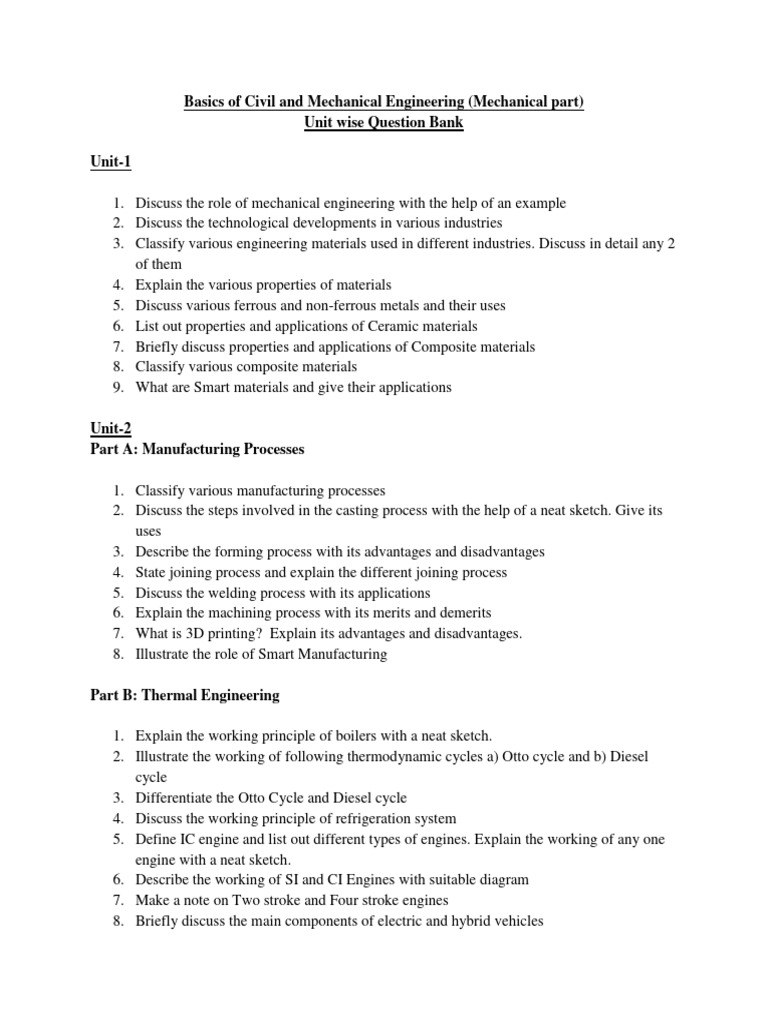 BCME Question Bank (Mechanical Part) | PDF | Mechanical Engineering ...