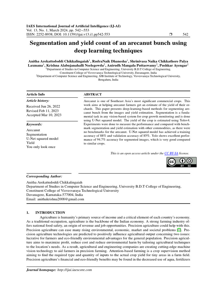 Segmentation and Yield Count of An Arecanut Bunch Using Deep Learning Techniques | PDF | Image ...