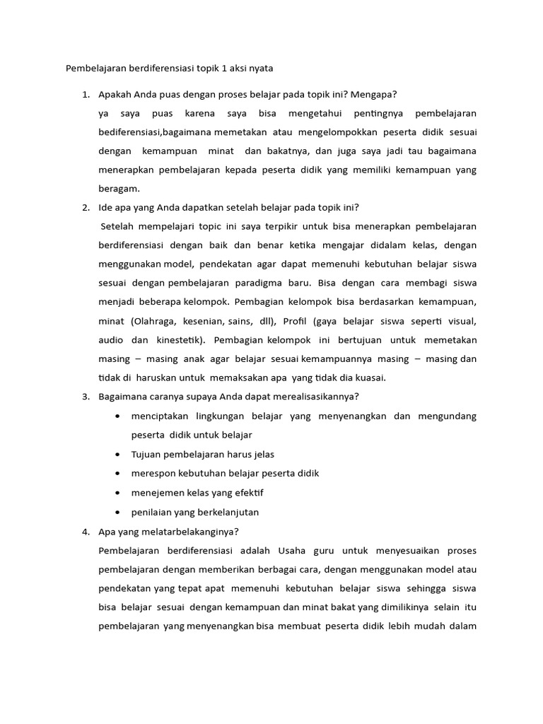 Pembelajaran Berdiferensiasi | PDF
