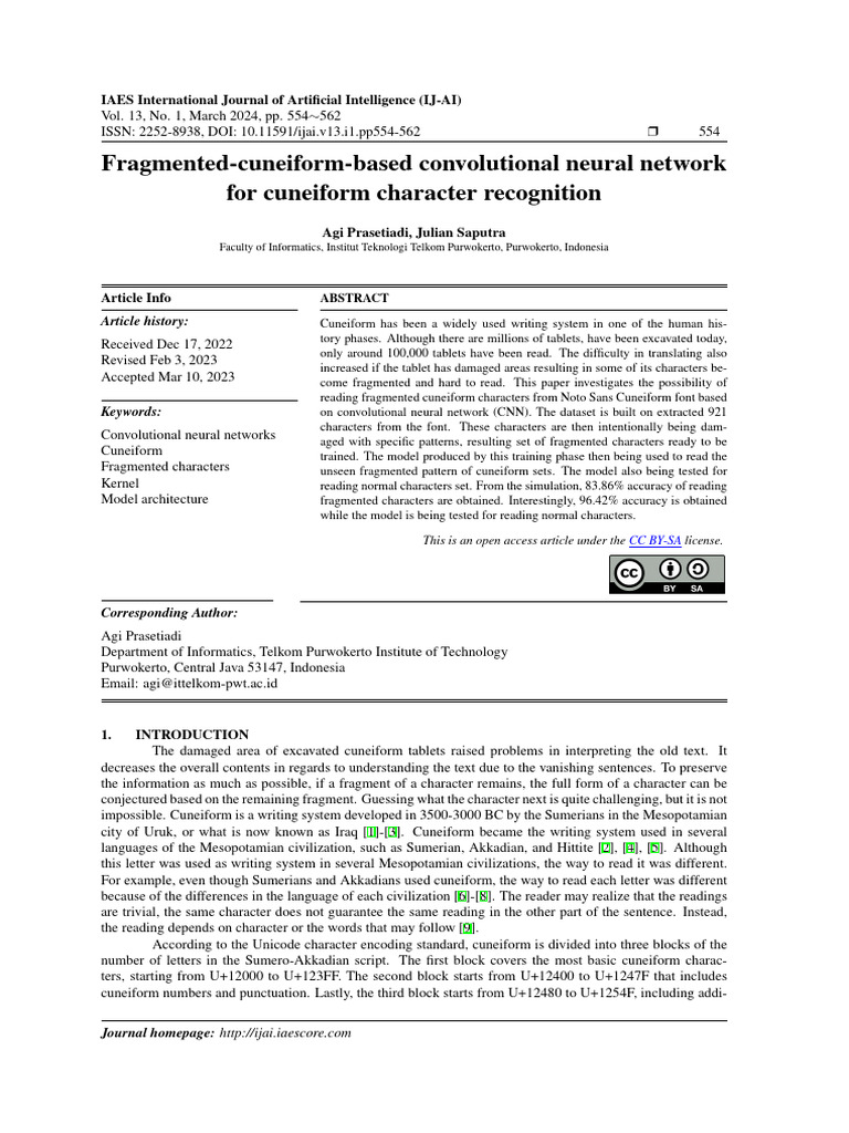 Fragmented-cuneiform-based convolutional neural network for cuneiform character recognition ...