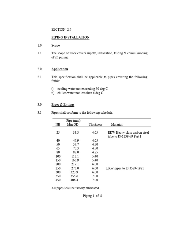 Piping Installation Specifications Guide | PDF | Pipe (Fluid Conveyance ...