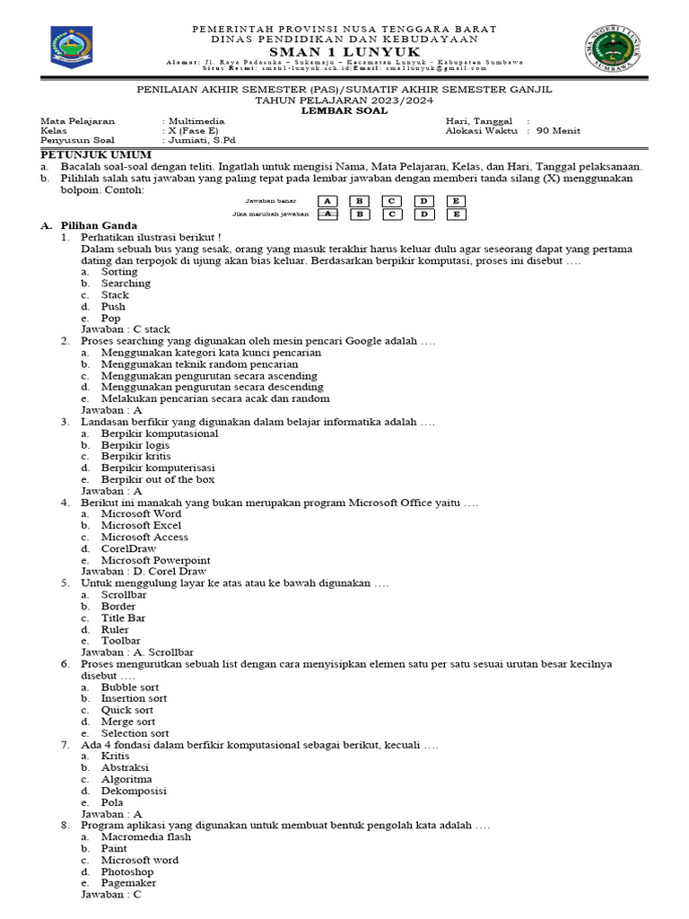 Asesmen Sumatif Kelas X Multimedia | PDF
