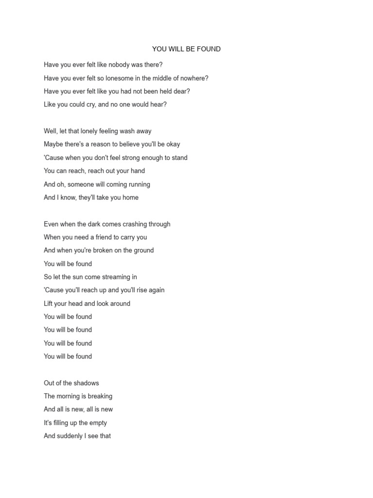You Will Be Found Lyrics | PDF