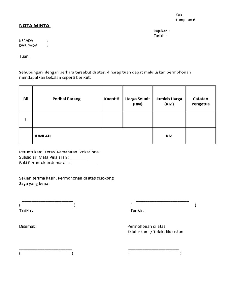 1 Contoh Nota Minta | PDF