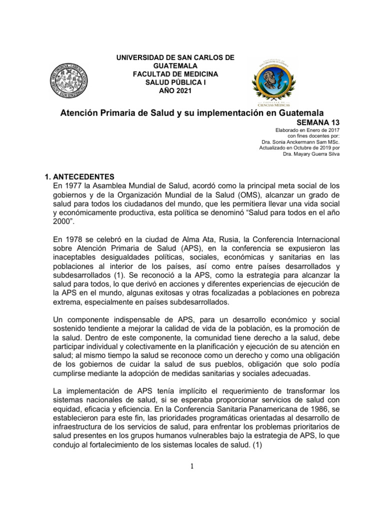Aps 2021 1 | Descargar gratis PDF | Organización Panamericana de la Salud | Sistema de salud